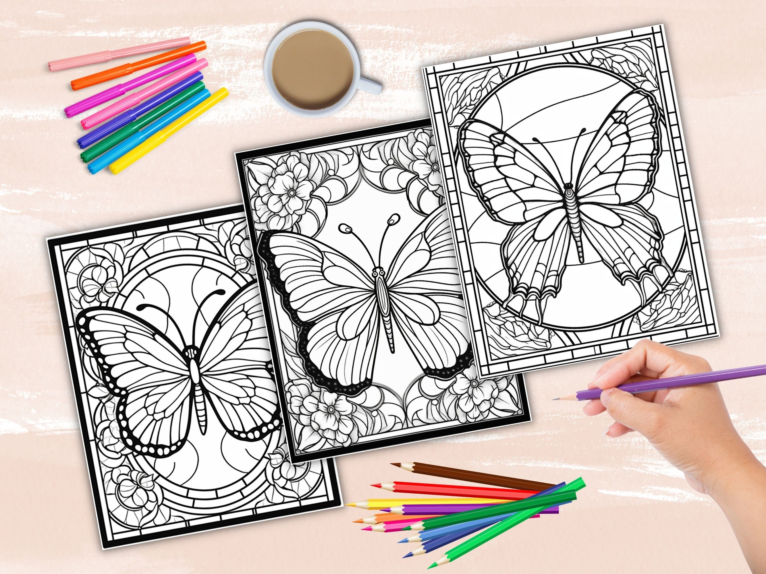 Stained Glass Butterflies Coloring Book Butterfly Coloring - Etsy