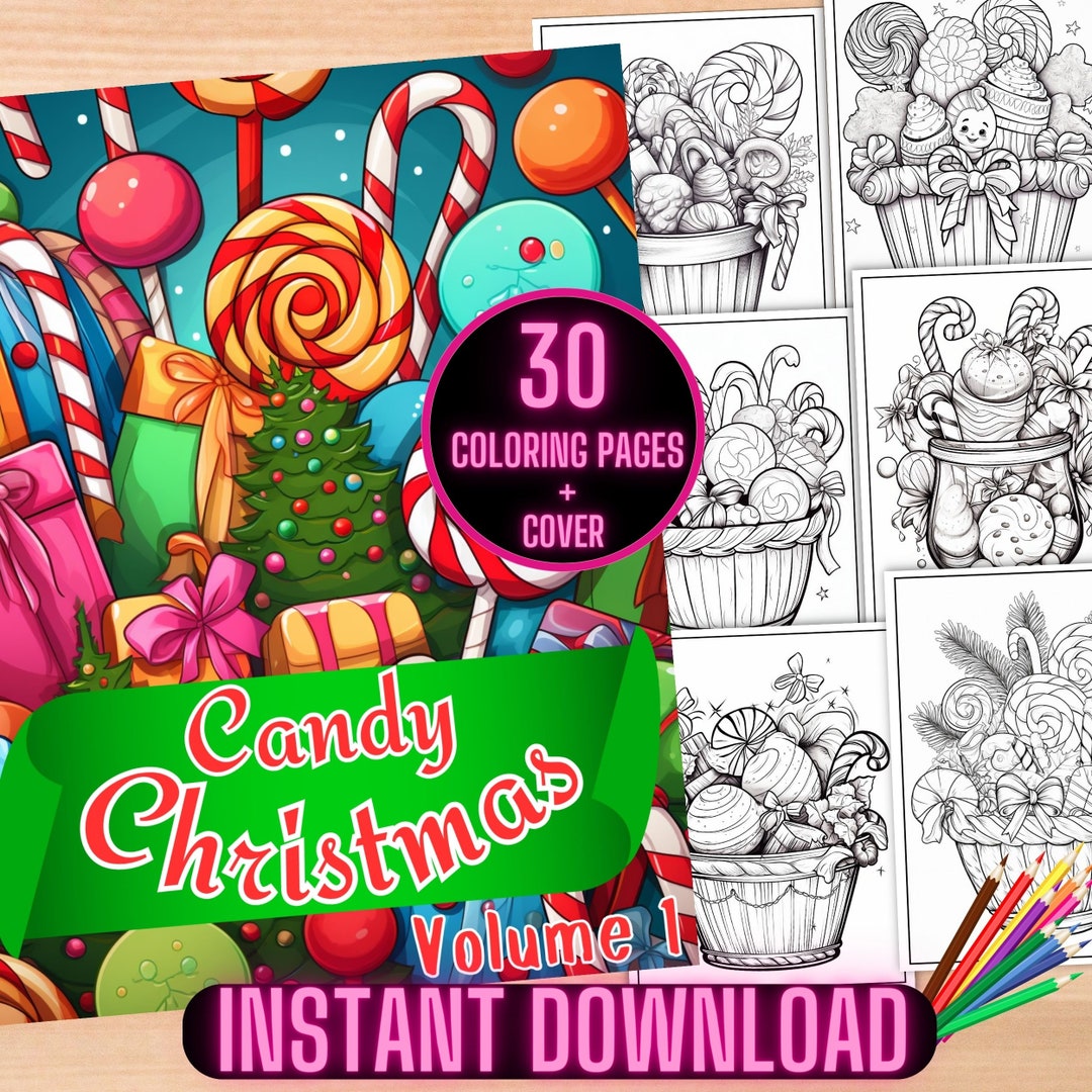 Candy Christmas Coloring Book, Christmas Sweets Coloring, Holiday Candy ...