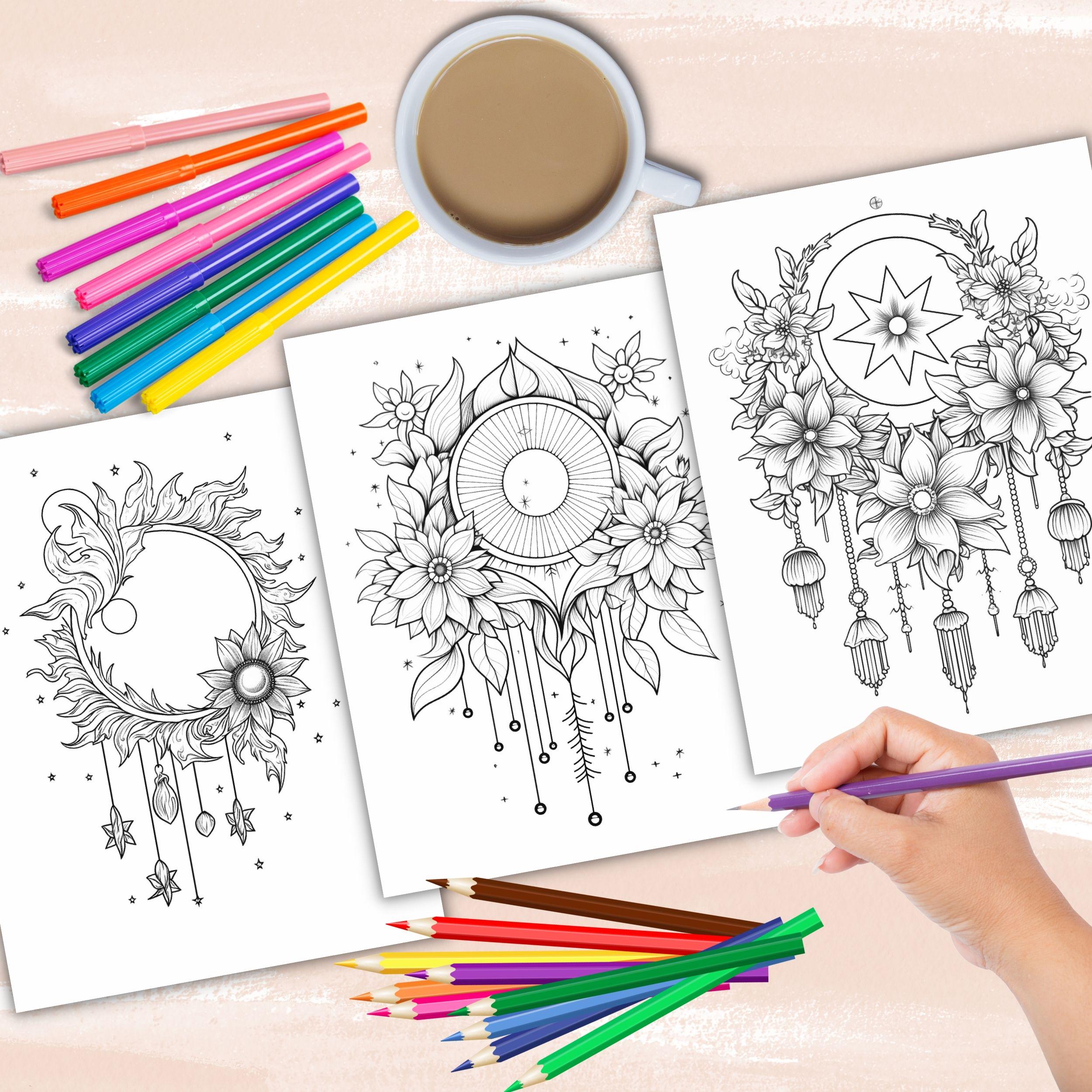 Celestial Moon Coloring Pages, Boho Chic Moon Coloring Sheets ...