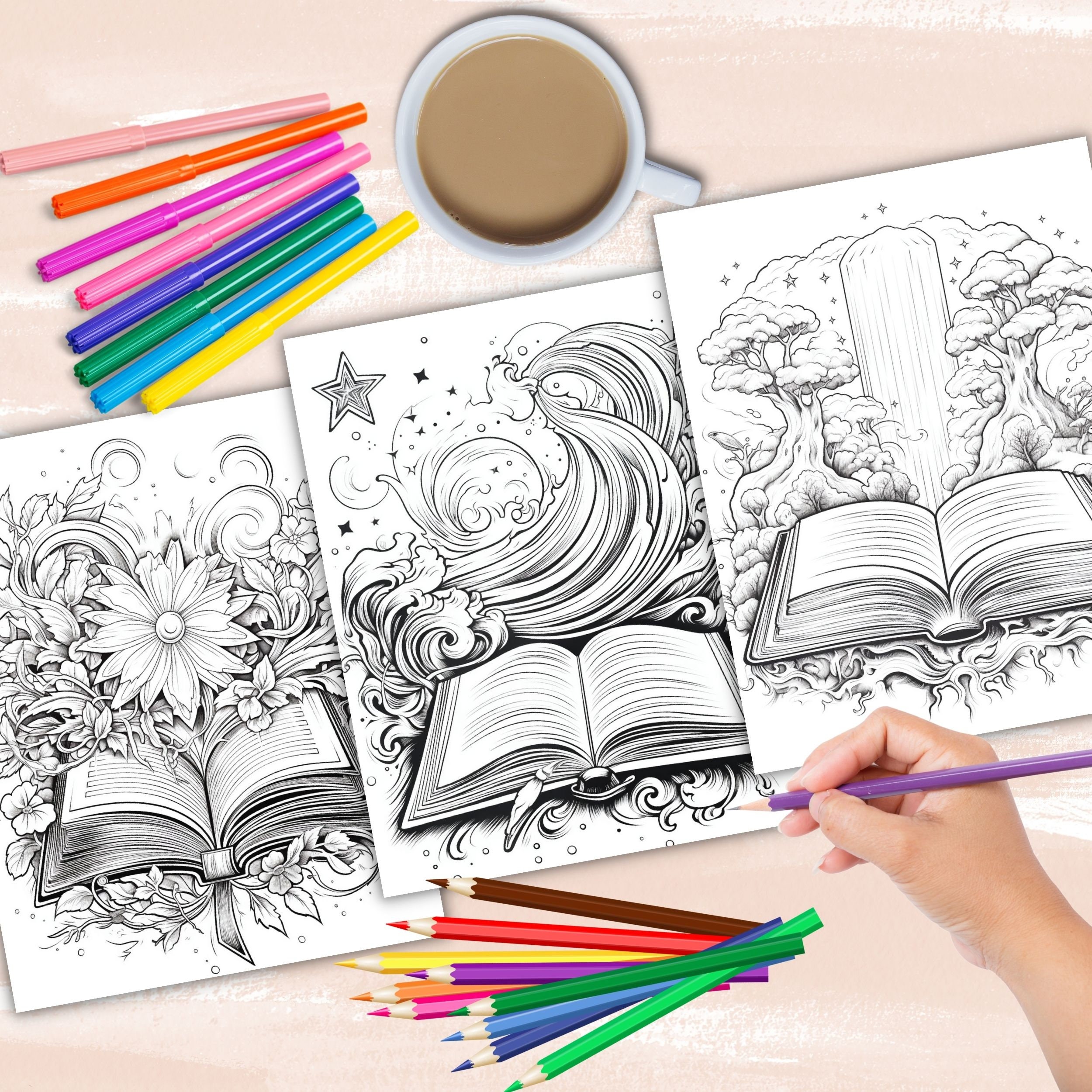 Spells and Grimoires Coloring Pages, Open Magic Book Coloring Book ...