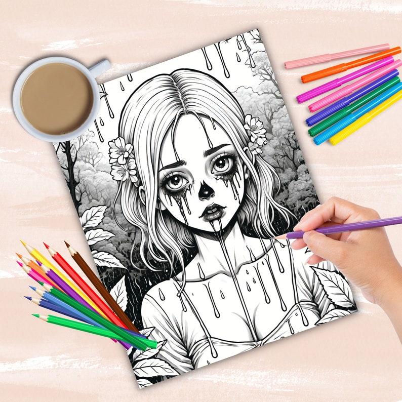 Gothic Horror Girls Coloring Book, Gothic Halloween Coloring Pages ...