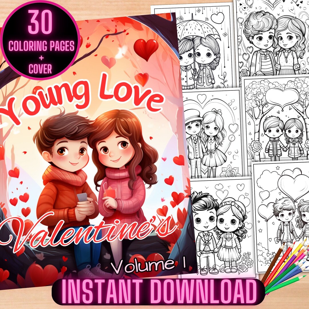 Valentine's Young Love Coloring Book, Cute Valentine Coloring Pages for ...