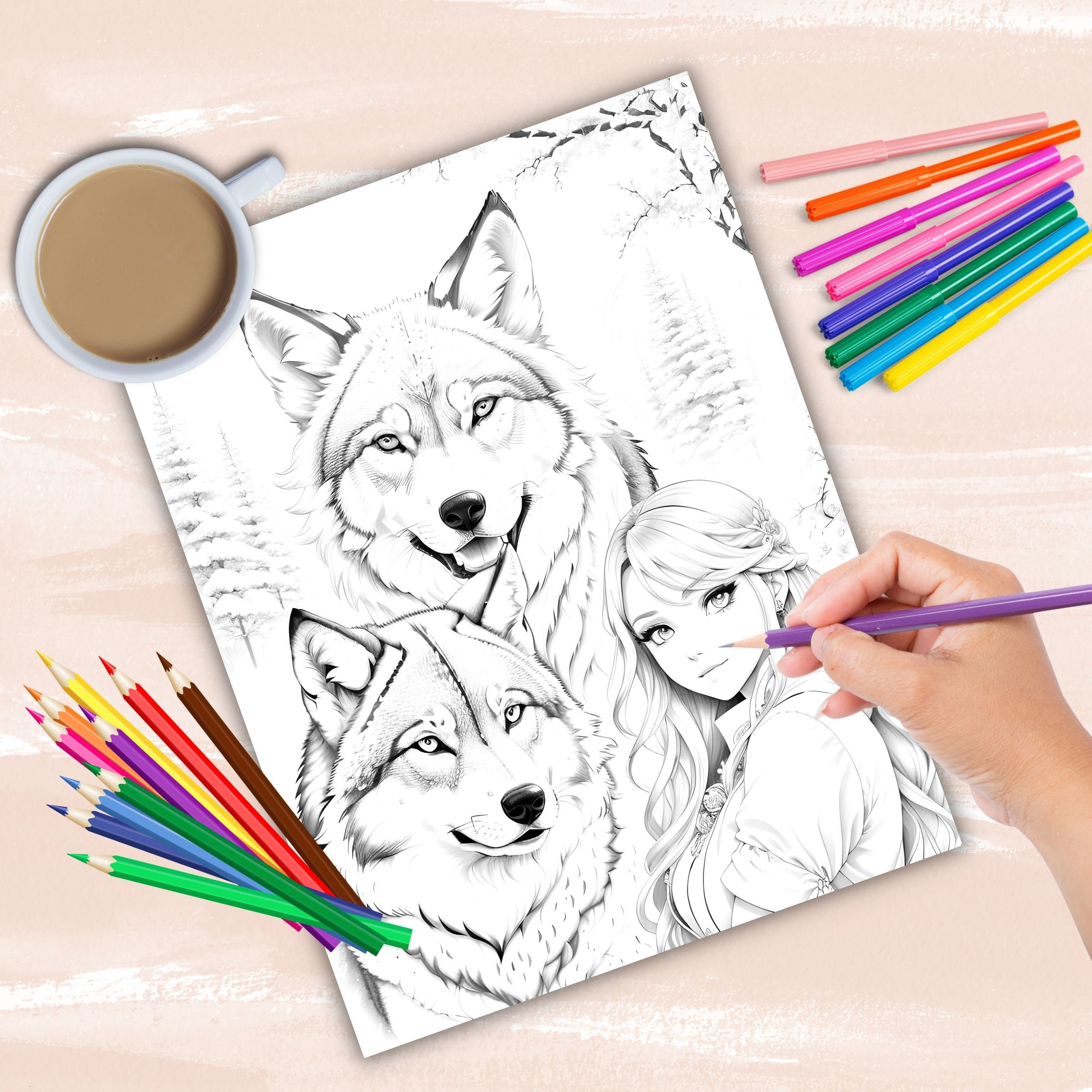 Wolf Maiden Coloring Book, Printable Wolves Coloring Pages, Anime ...