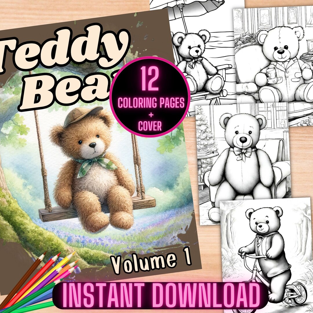 Teddy Bears Coloring Book, Cute Stuffed Bear Printable Coloring Pages ...