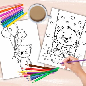 Valentines Day Coloring Book, Teddy Bear Love Coloring Pages, Kids ...