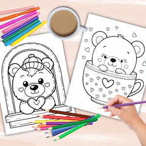 Valentines Day Coloring Book, Teddy Bear Love Coloring Pages, Kids ...