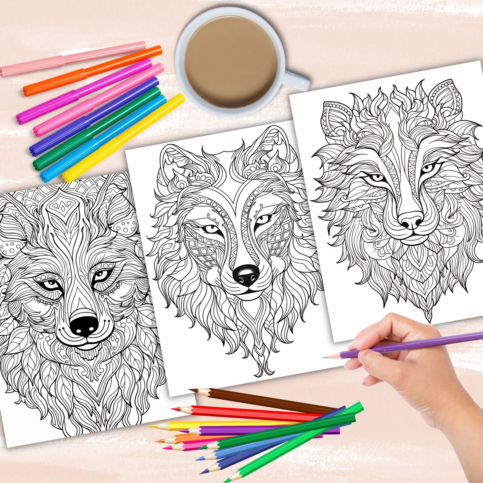 Wildlife Mandala Coloring Book, Zentangle Animal Coloring Pages, Zoo ...