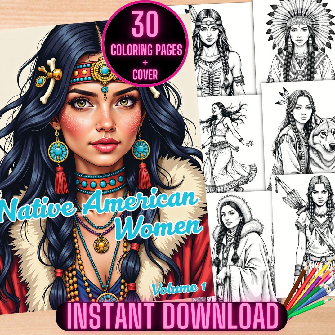 Native American Women Coloring Book, American Indian Coloring Book ...