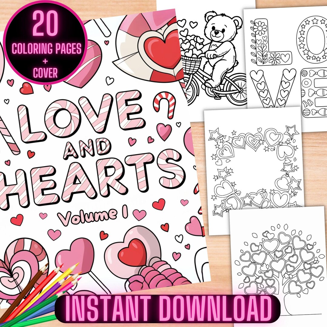 Valentines Day Hearts Coloring Book, Bold Easy Valentine Love and ...