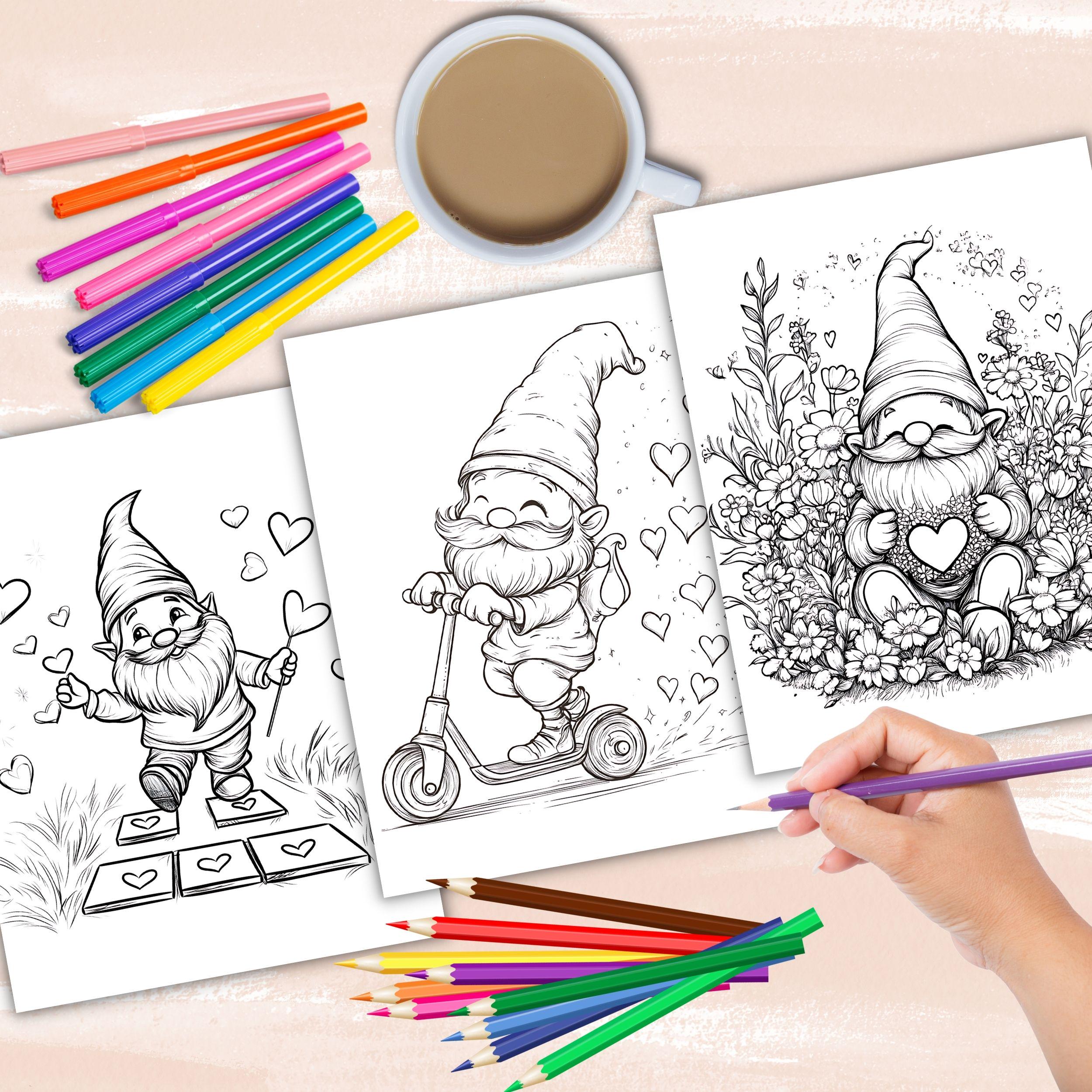 Valentines Gnomes Coloring Pages, Cute Gnome Valentines Coloring Book ...