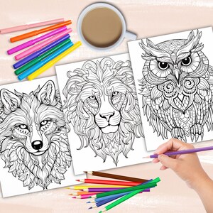 Wildlife Mandala Coloring Book, Zentangle Animal Coloring Pages, Zoo ...