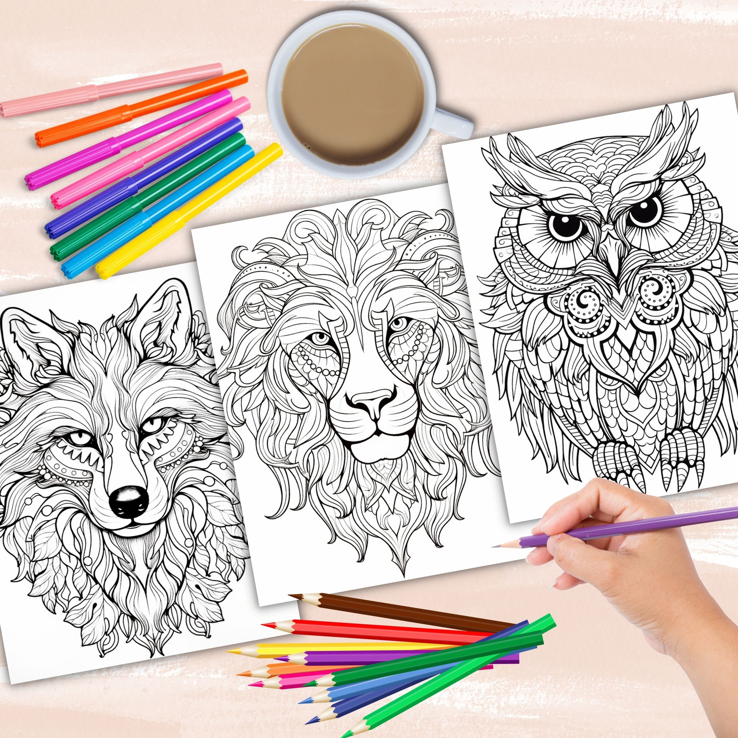 Wildlife Mandala Coloring Book, Zentangle Animal Coloring Pages, Zoo ...