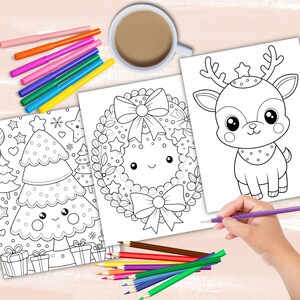 Cute Kawaii Christmas Coloring Pages, Kawaii Coloring Book, Bold Easy ...