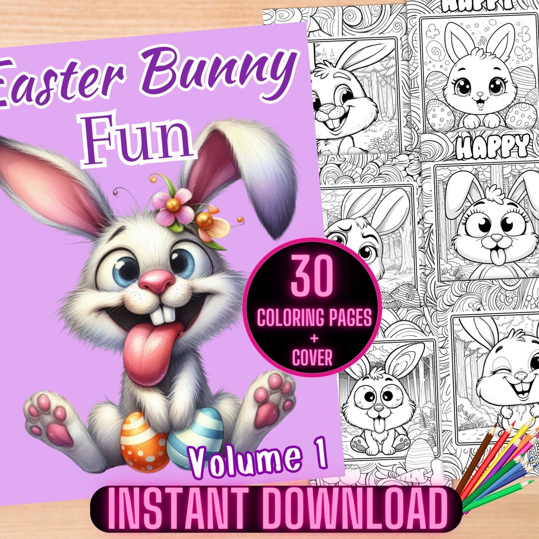Easter Bunny Fun Coloring Pages, Funny Easter Bunny Coloring Book, Cute ...