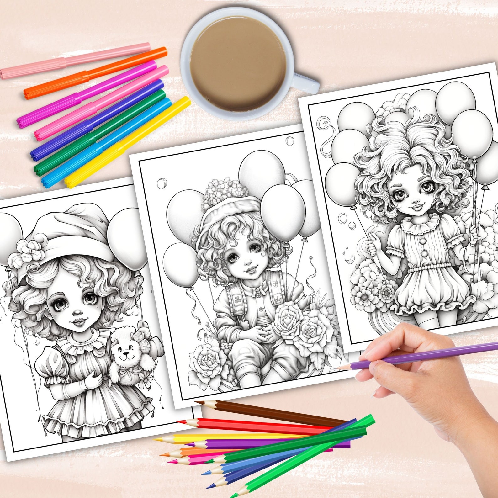 Cute Little Clowns Coloring Pages, Clown Kids Coloring Book, Cute Clown ...