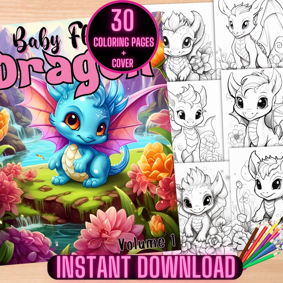 Baby Flower Dragon Coloring Pages, Fantasy Coloring Book, Printable ...