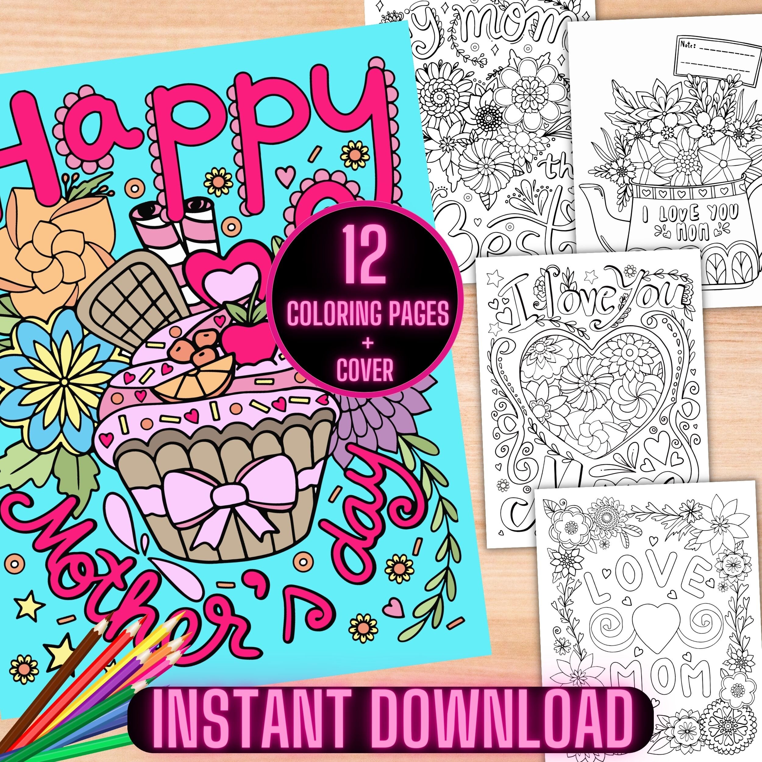 Happy Mother's Day Coloring Book, Motherhood Coloring Pages for Mom ...