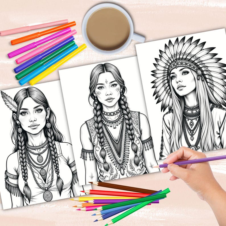 Native American Women Coloring Book, American Indian Coloring Book ...