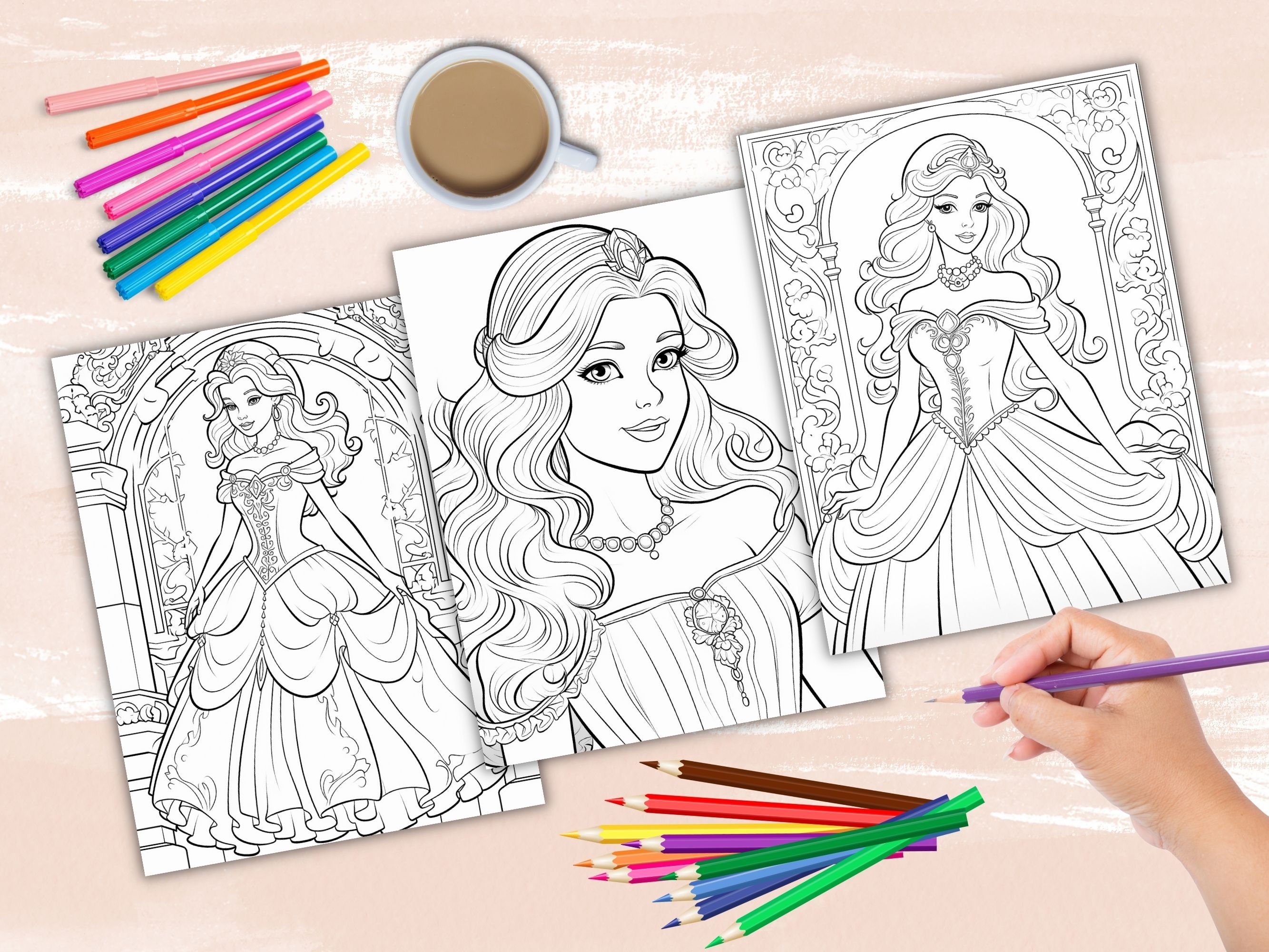 Enchanted Princesses Coloring Pages Fairytale Fantasy - Etsy