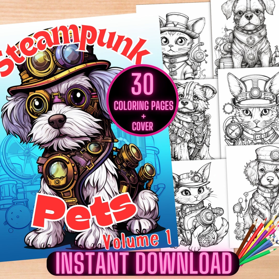Steampunk Pets Coloring Book, Steampunk Animals Coloring, Steampunk ...