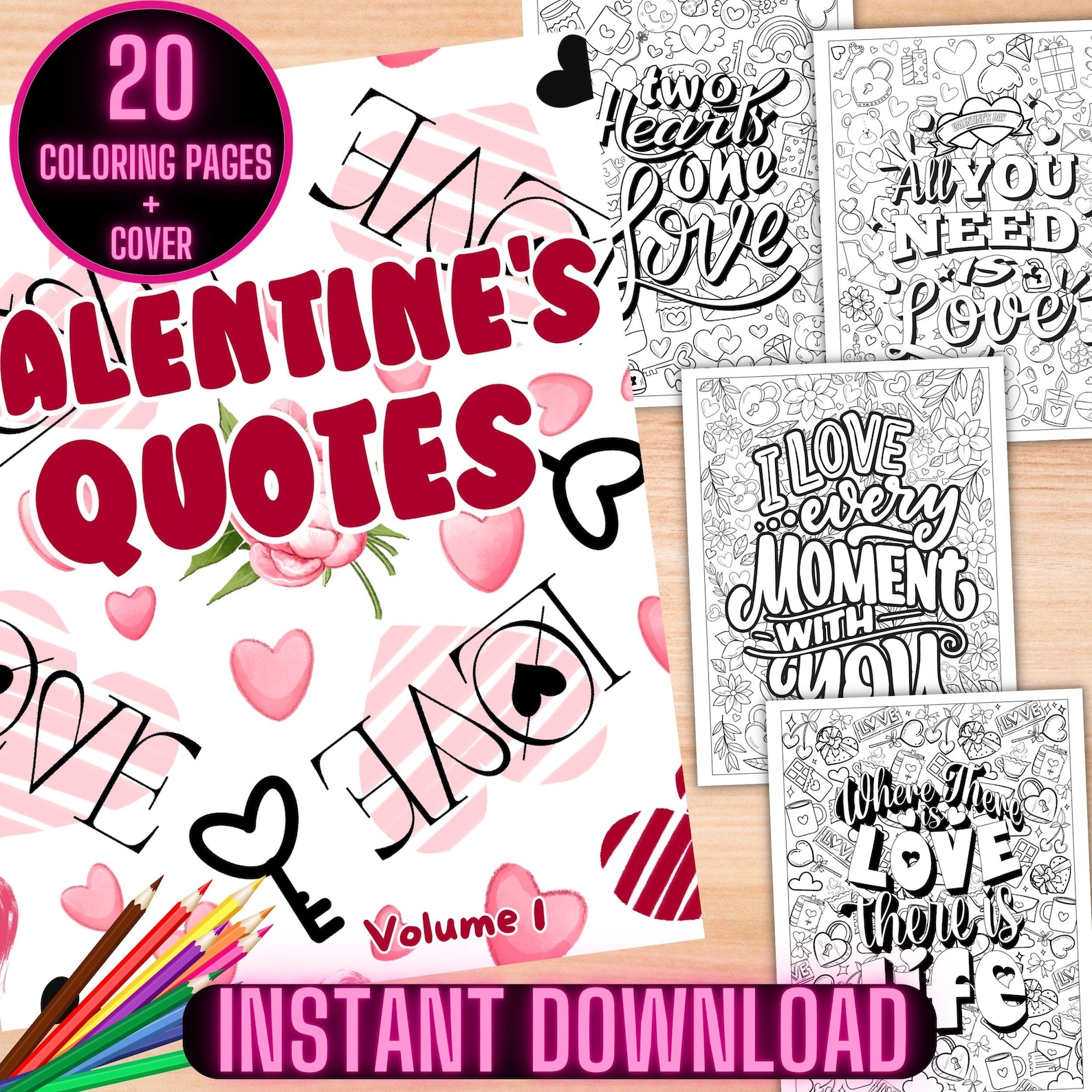 Valentine's Day Quotes Coloring Book, Love Quotes Coloring Book ...