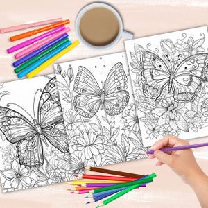 Butterfly Garden Party Coloring Book, Insect Coloring Pages, Floral ...