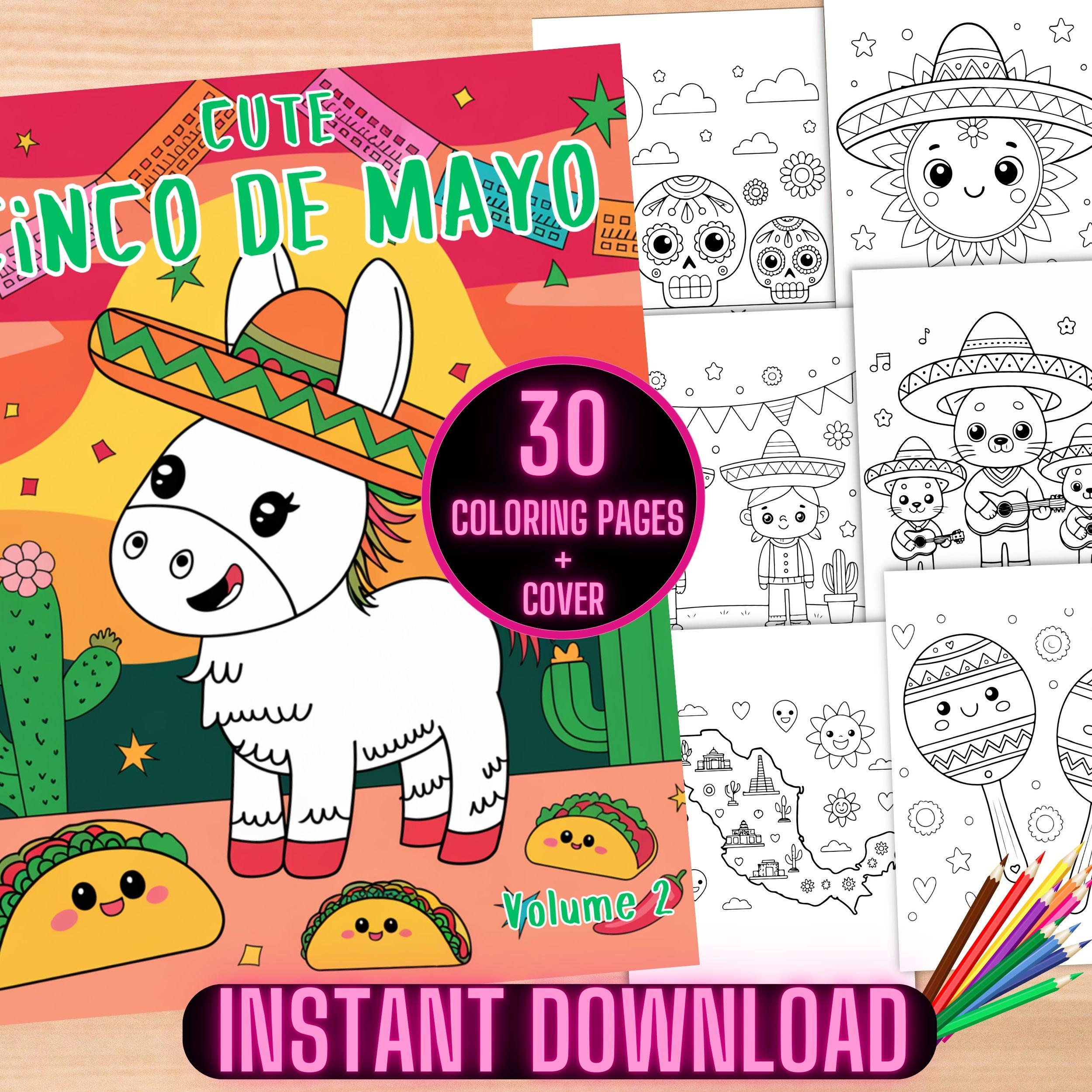 Cinco De Mayo Coloring Book, Bold & Easy Coloring Sheets for Kids ...