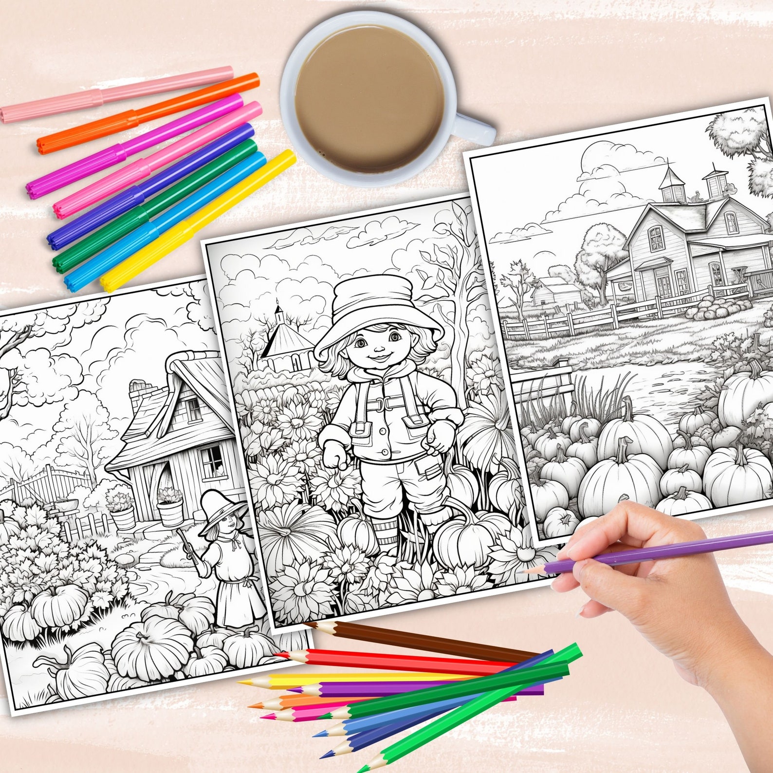 Fall Coloring Book, Autumn Charm Coloring Book, Thanksgiving Coloring ...