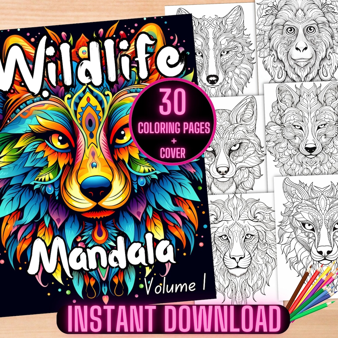 Wildlife Mandala Coloring Book, Zentangle Animal Coloring Pages, Zoo ...