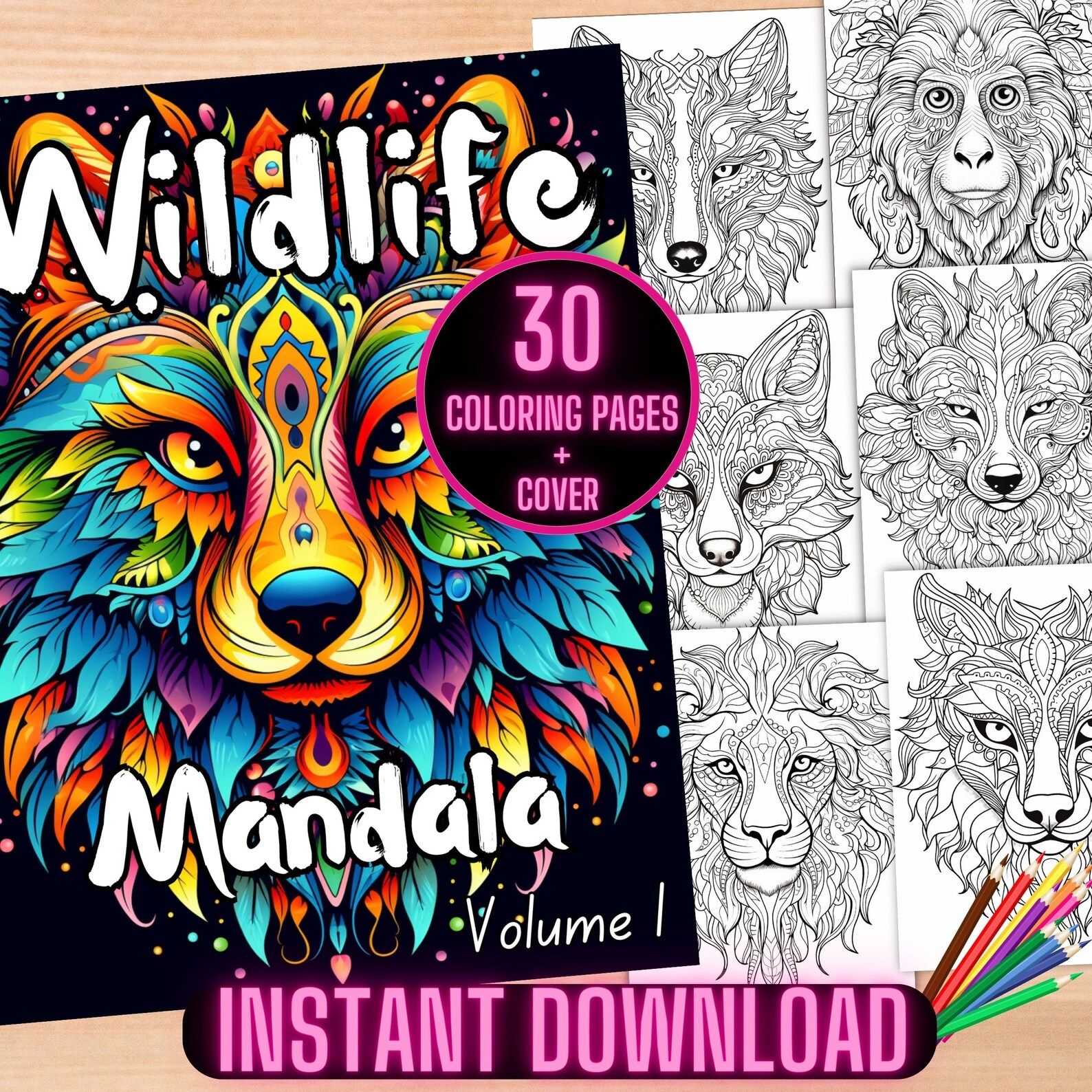 Wildlife Mandala Coloring Book, Zentangle Animal Coloring Pages, Zoo ...