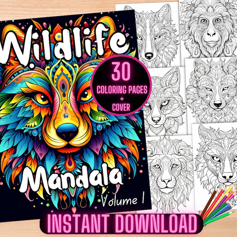 Wildlife Mandala Coloring Book, Zentangle Animal Coloring Pages, Zoo ...