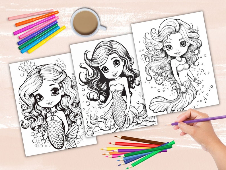 Cute Mermaids Coloring Pages Ocean Fantasy Coloring Book - Etsy