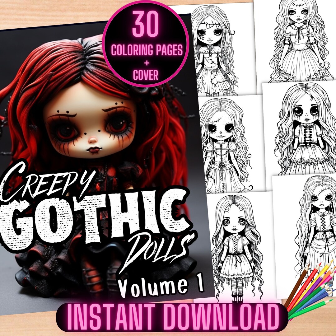 Creepy Gothic Dolls Coloring Book, Spooky Gothic Girl Coloring Pages ...