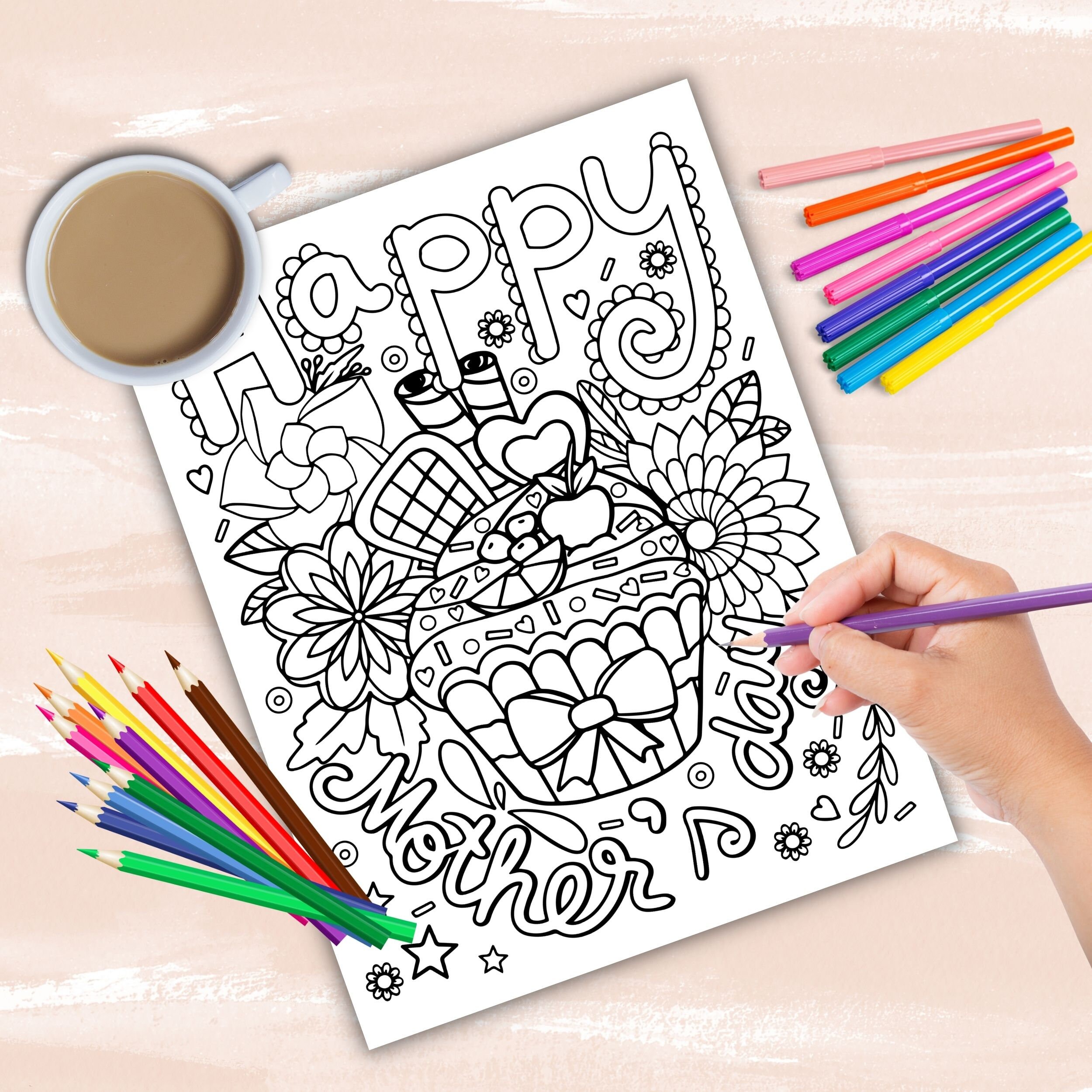 Happy Mother's Day Coloring Book, Motherhood Coloring Pages for Mom ...
