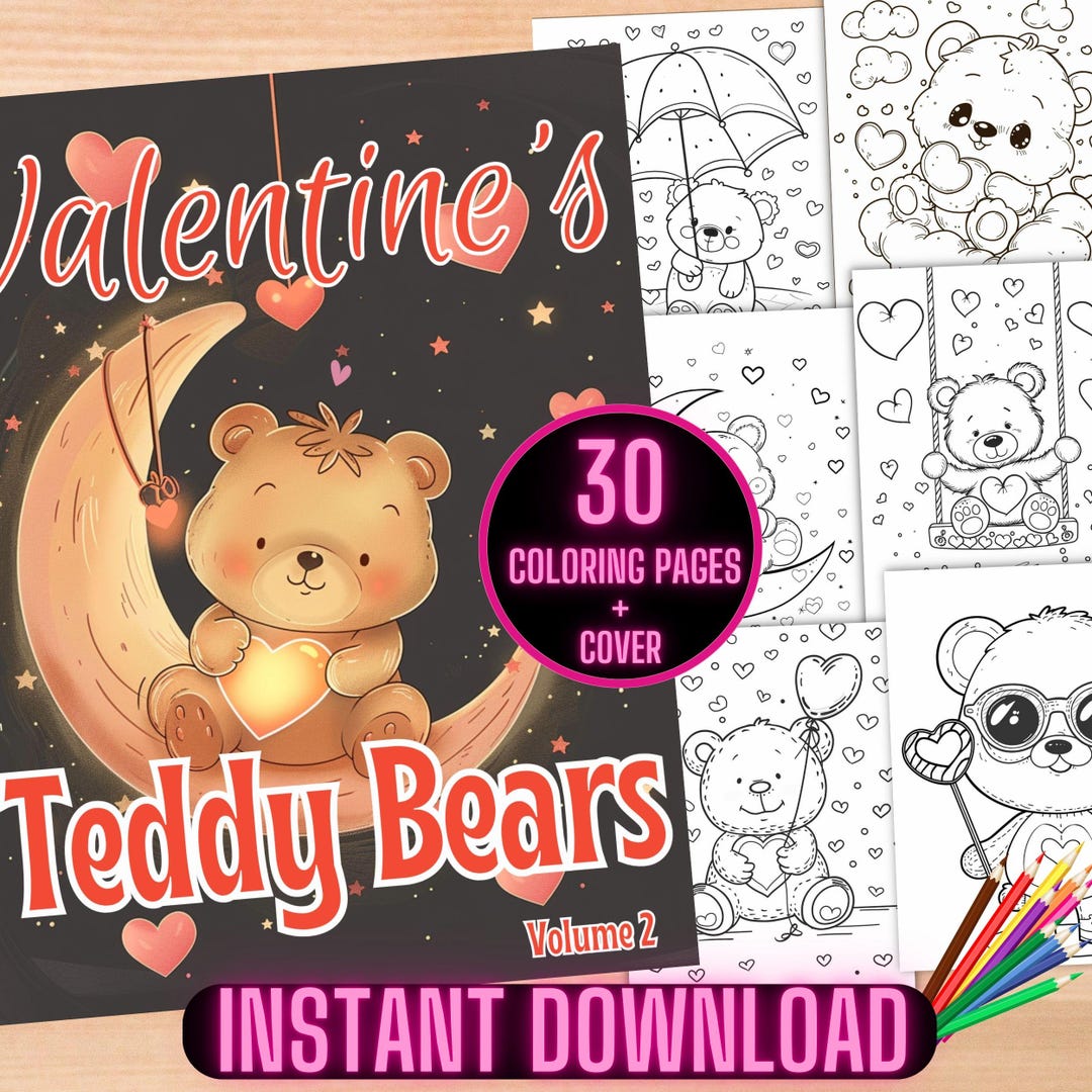 Valentines Day Coloring Book, Cute Kawaii Bear Coloring Pages, Kids ...