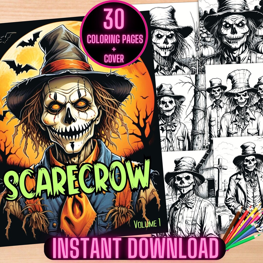Halloween Scarecrow Coloring Pages, Grayscale Halloween Coloring Pages ...