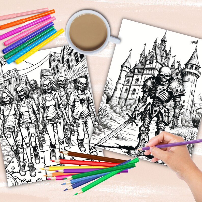Zombies Coloring Book, Zombie Halloween Coloring Pages, Digital ...