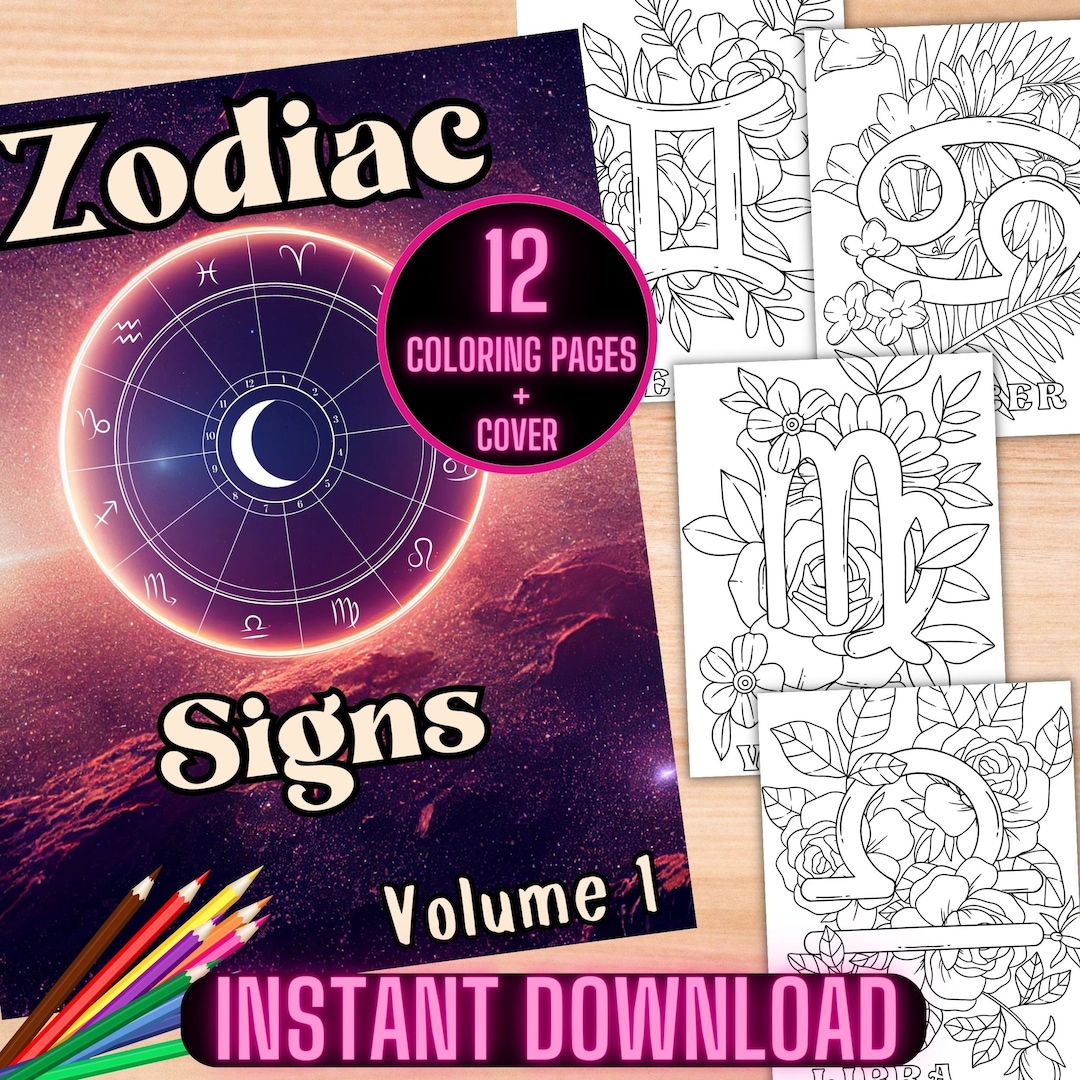 Zodiac Signs Coloring Book, Astrology Coloring Pages, Printable ...