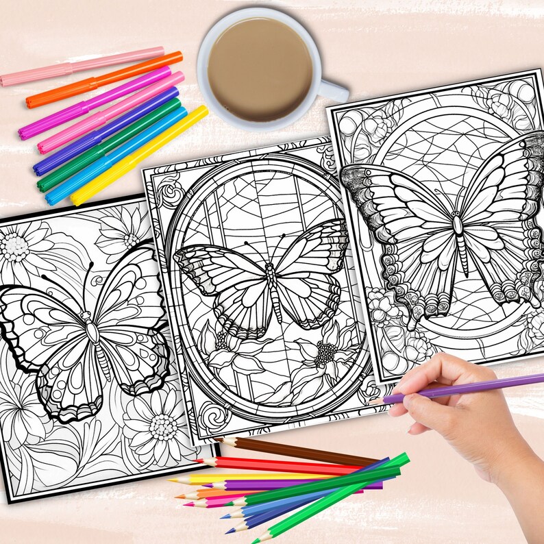 Stained Glass Butterflies Coloring Book, Butterfly Coloring Pages ...