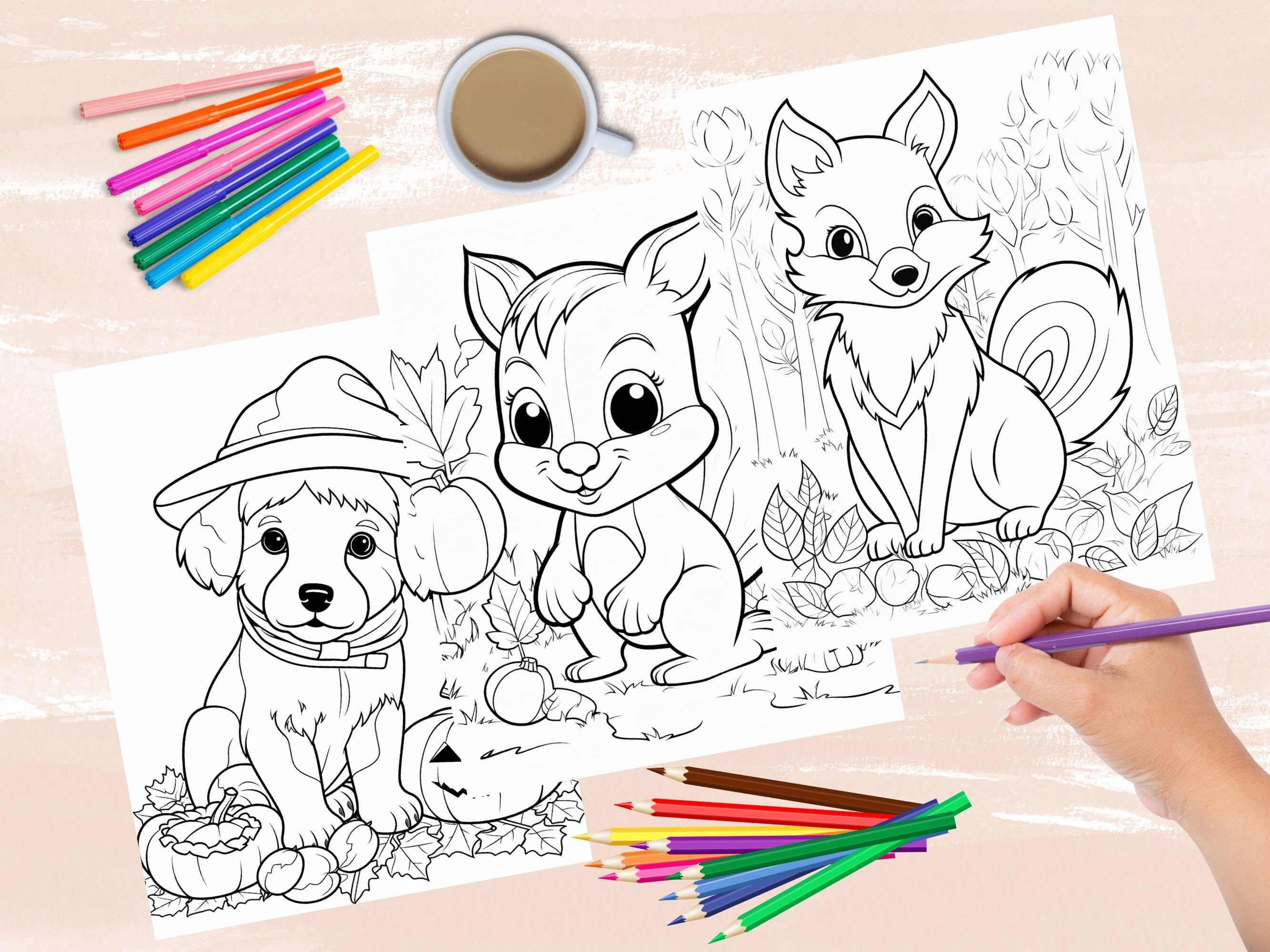 Cute Autumn Critters Coloring Book Animal Coloring Pages - Etsy