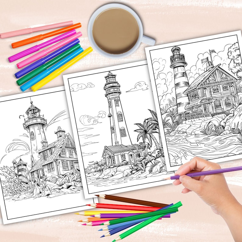 Coastal Lighthouses Coloring Book, Lighthouse Coloring Pages, Nautical ...