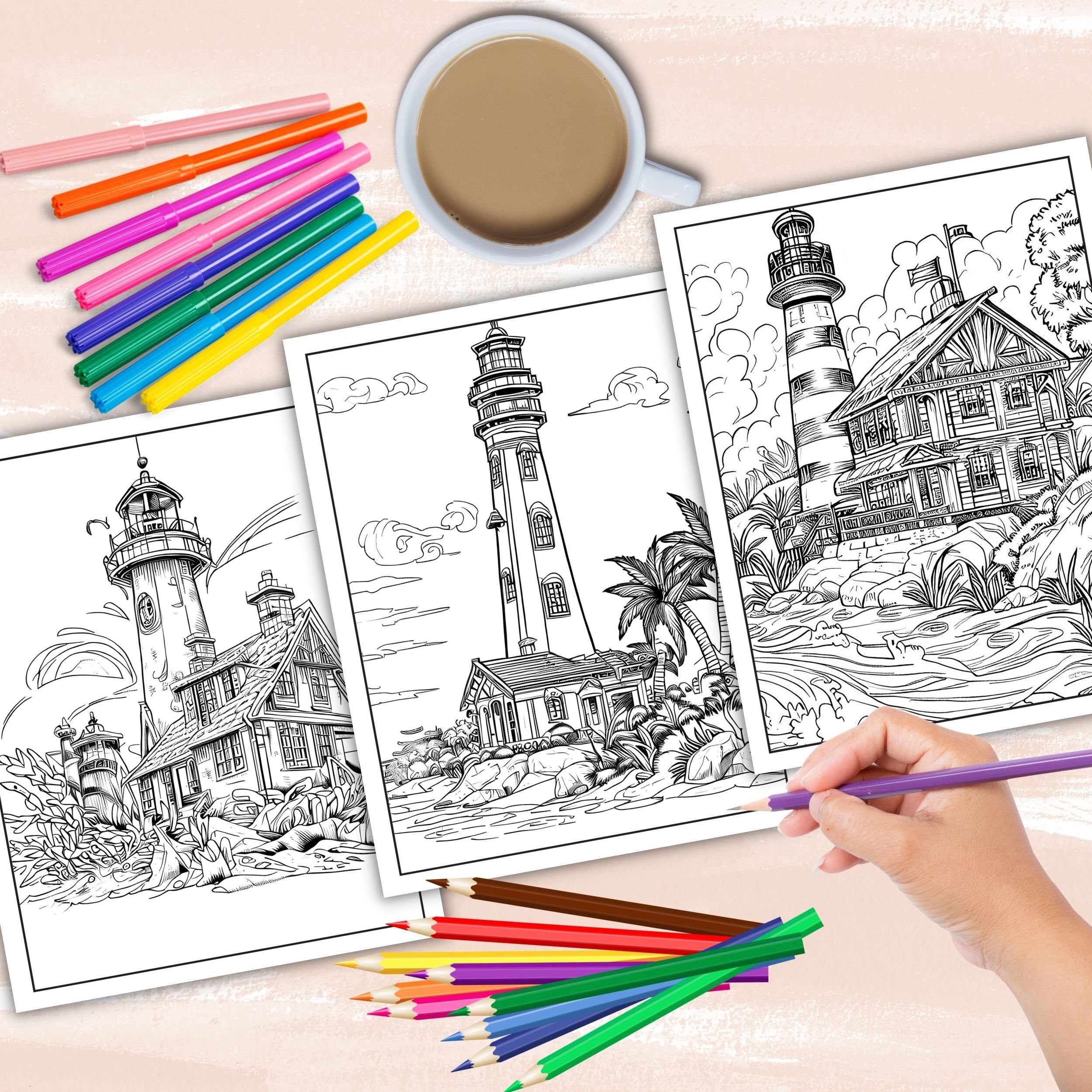 Coastal Lighthouses Coloring Book, Lighthouse Coloring Pages, Nautical ...
