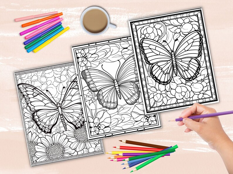 Stained Glass Butterflies Coloring Book Butterfly Coloring - Etsy