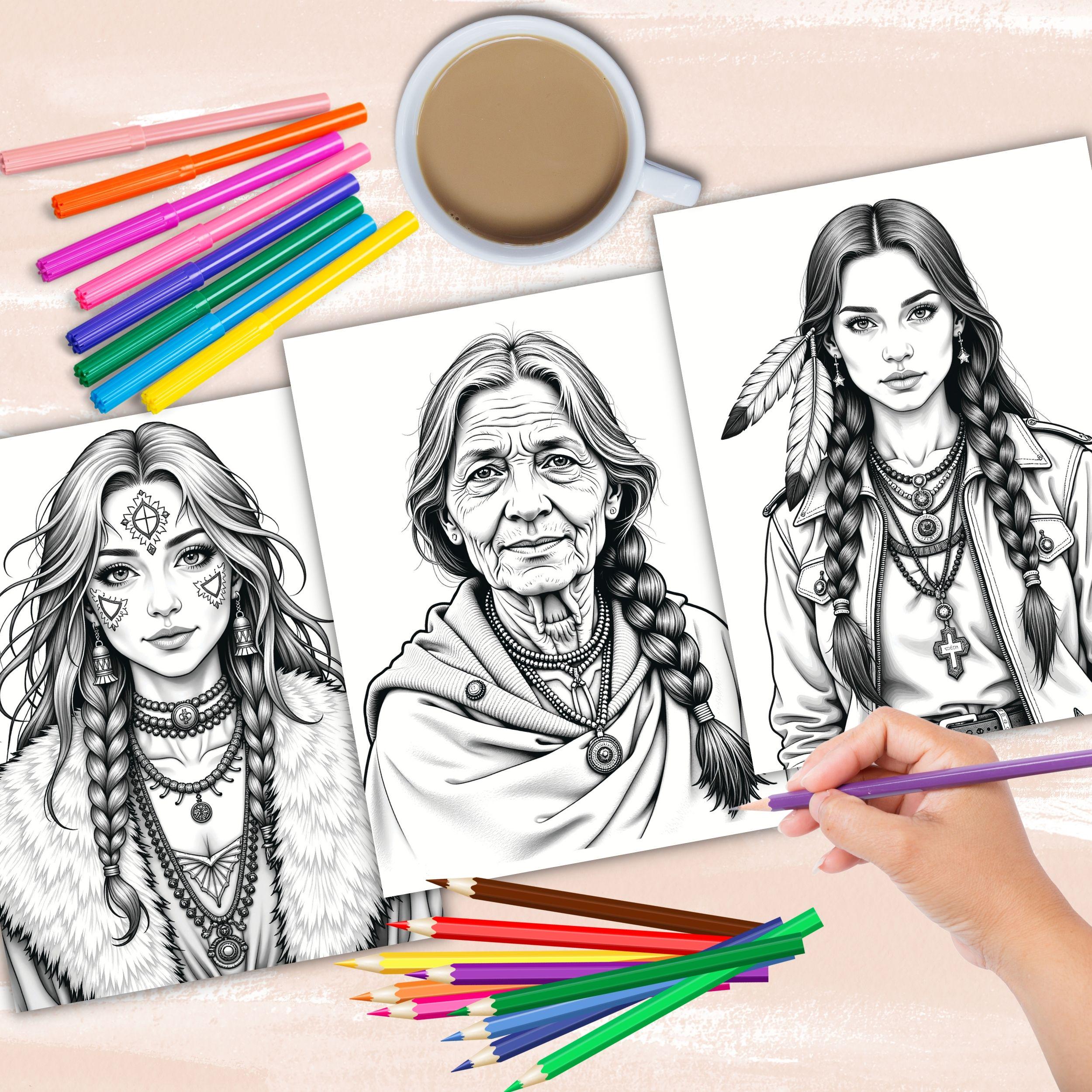 Native American Women Coloring Book, American Indian Coloring Book ...