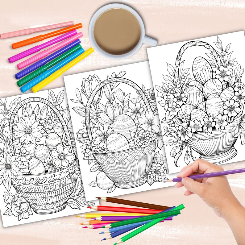 Easter Egg Baskets Coloring Pages, Easter Flowers Coloring Pages ...