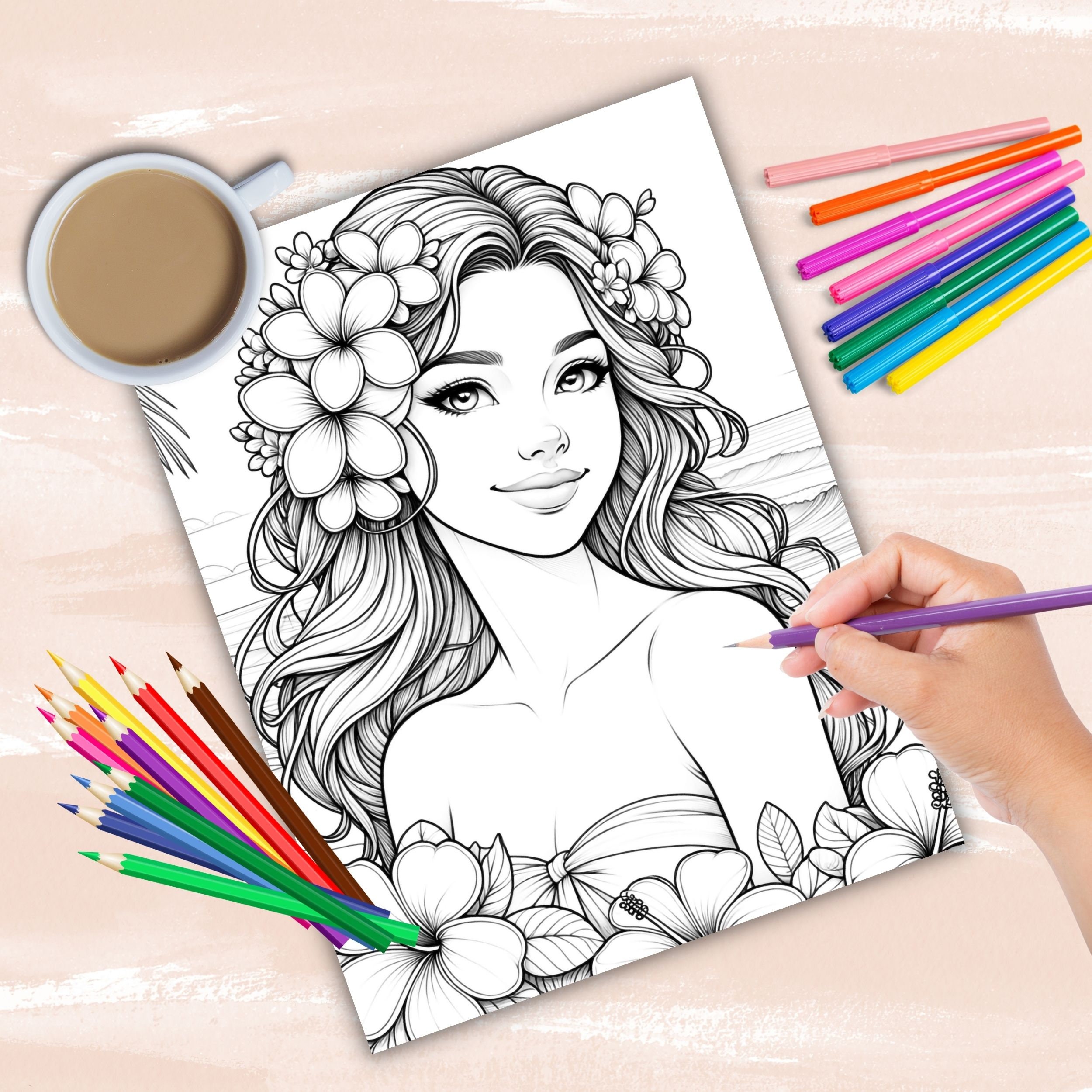 Island Girls Coloring Book Tropical Beauties Coloring Pages Summer