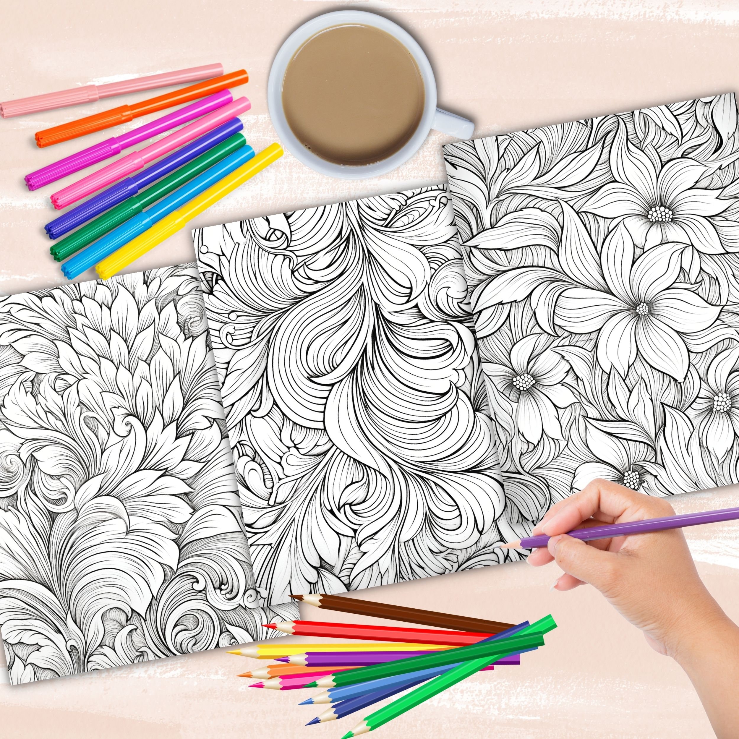 Zentangle Flowers Coloring Book, Floral Coloring Pages, Botanical ...