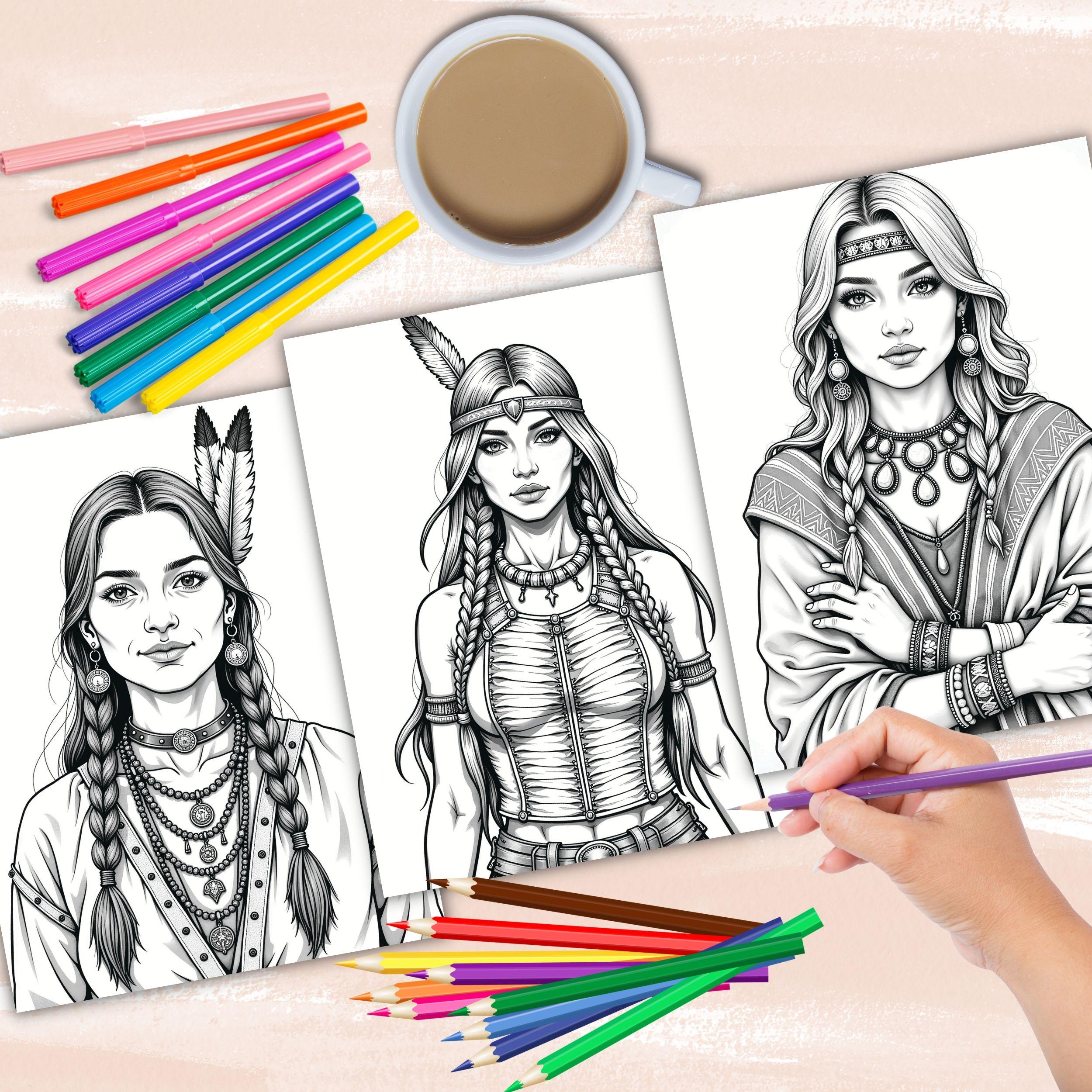 Native American Women Coloring Book, American Indian Coloring Book ...