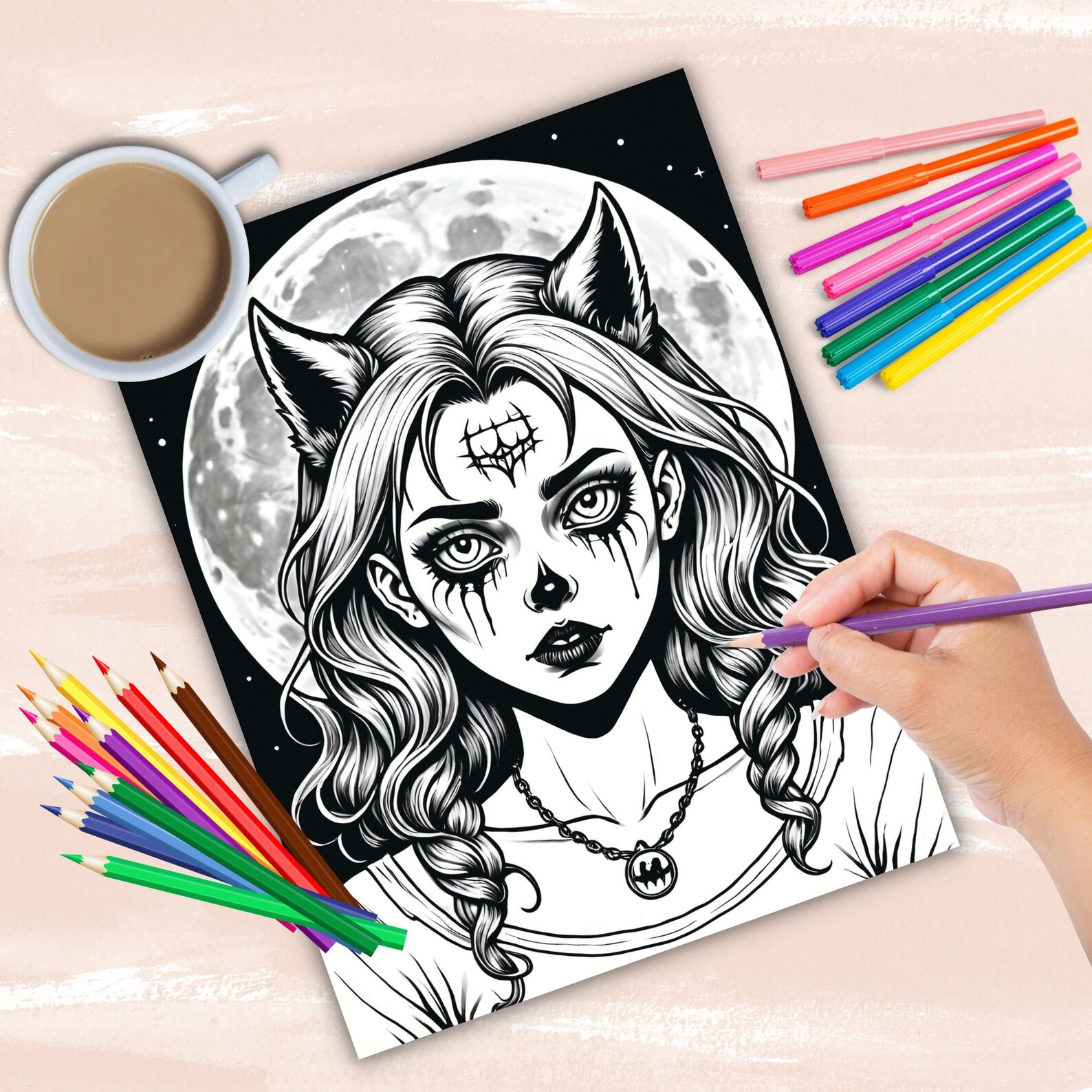Gothic Horror Girls Coloring Book, Gothic Halloween Coloring Pages ...