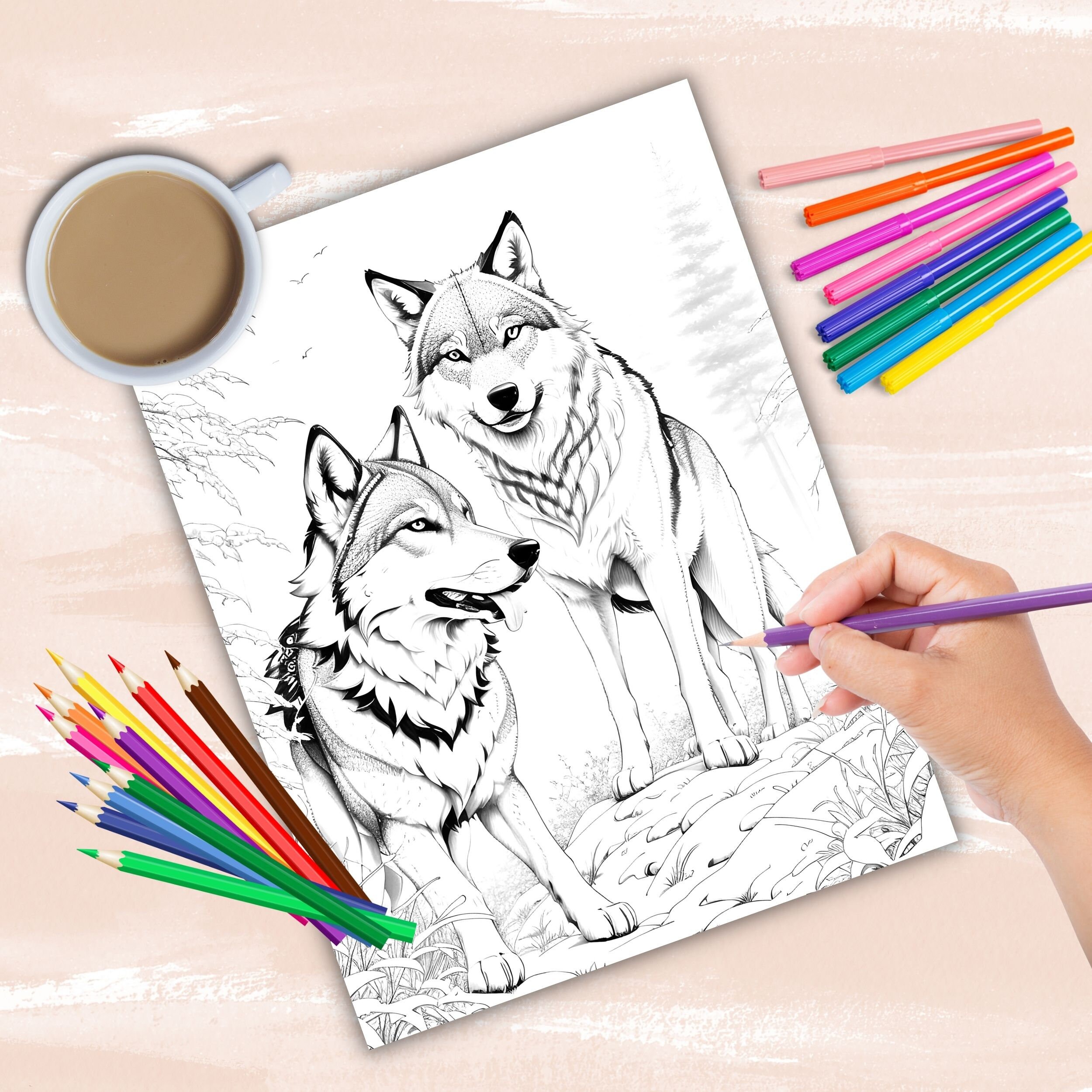 Majestic Wolf Coloring Book, Printable Wolves Coloring Pages, Wild ...